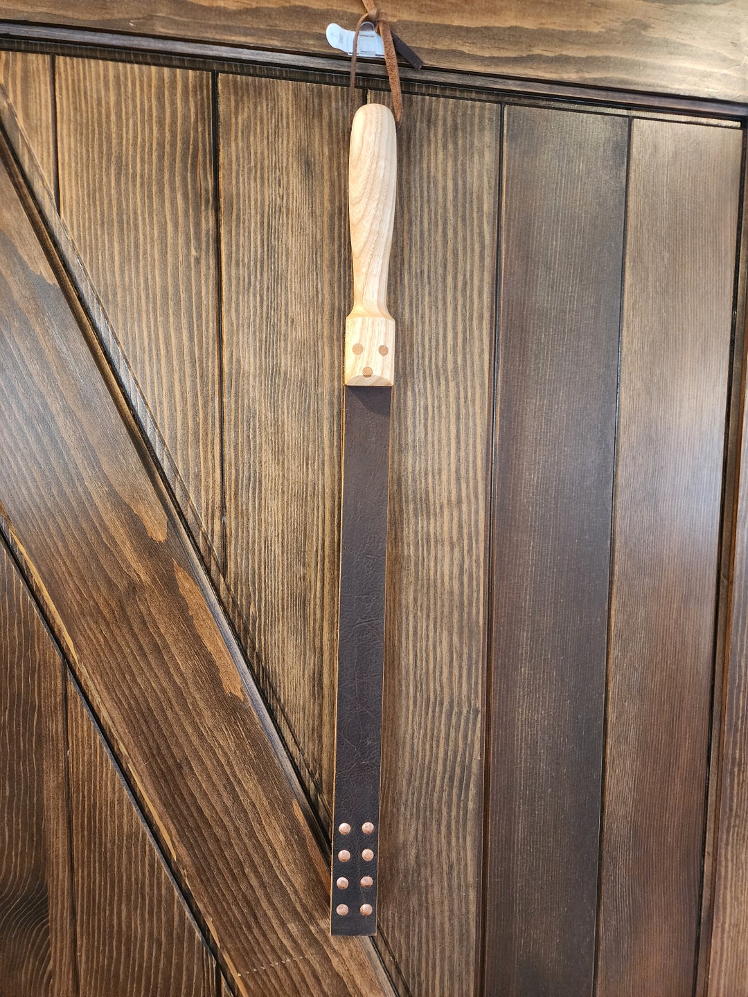 Riveted Leather Strap Baton With Turned Wooden Handle Blemish - Etsy