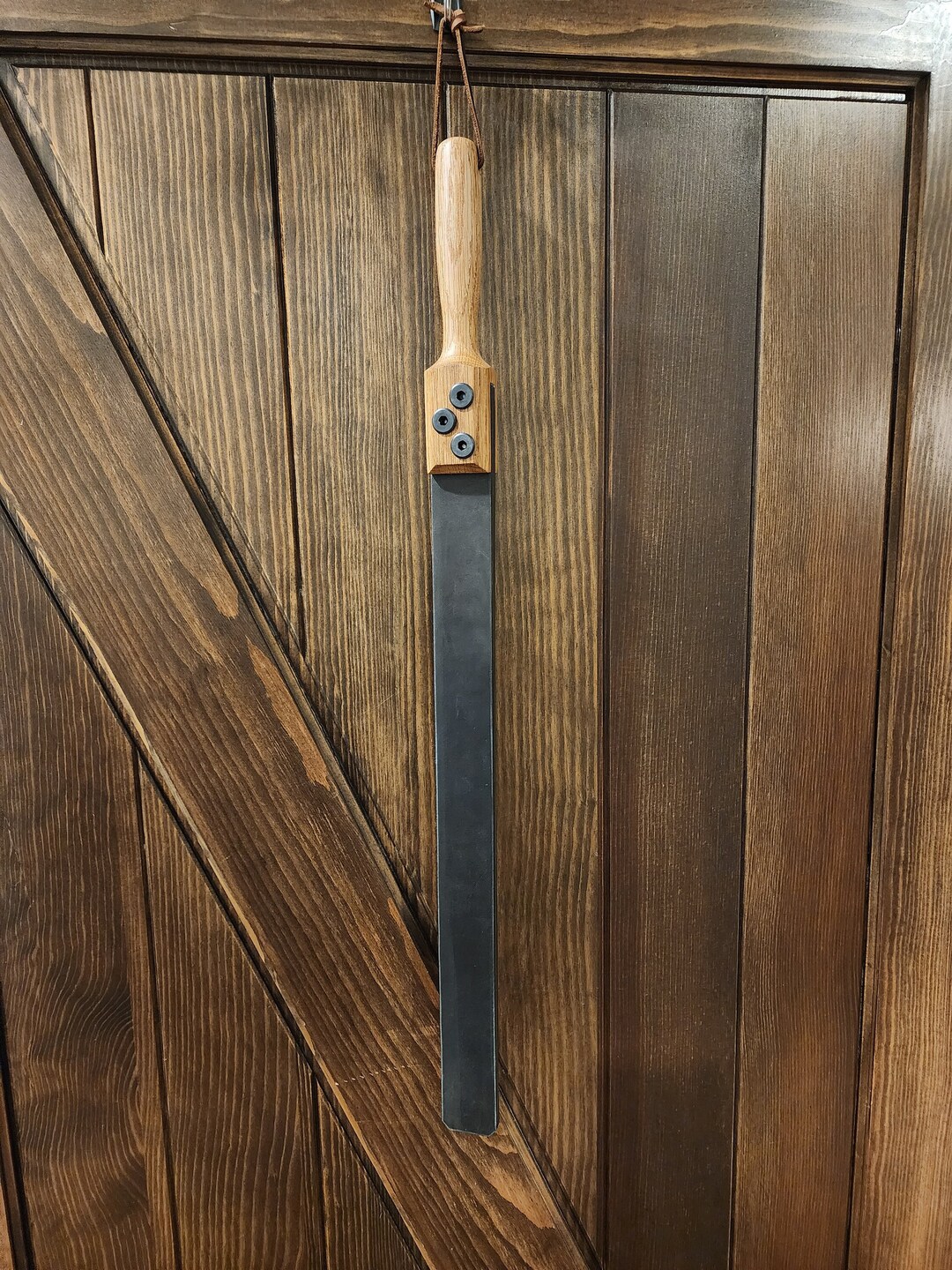 10oz Black Leather and White Oak Handle Strap Baton - Etsy