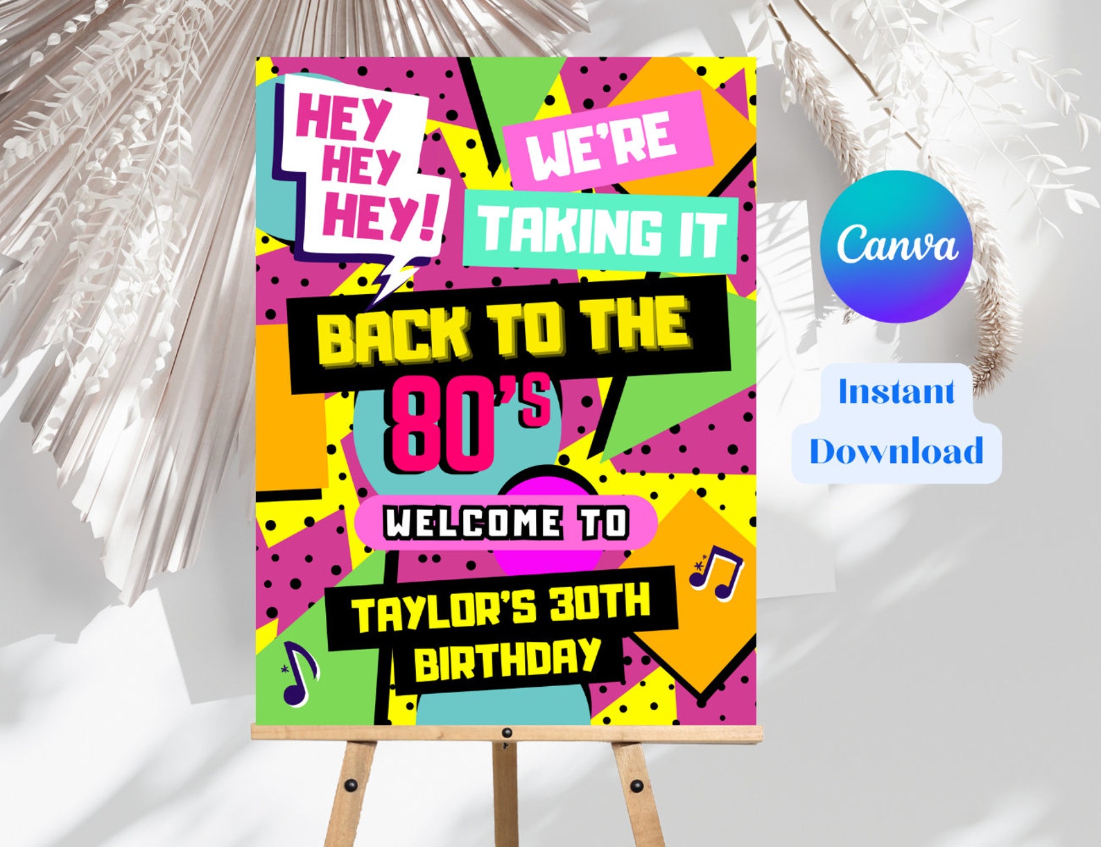 Editable 80s Party Welcome Sign, Back to the 80s, Throwback Party ...