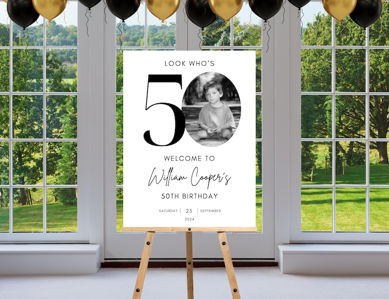 50th Welcome Sign, Look Who's 50 Welcome Sign, Modern 50th Welcome Sign ...