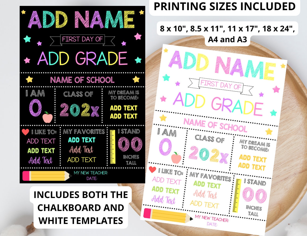 Chalkboard Back to School Sign, Editable First Day of School Sign ...