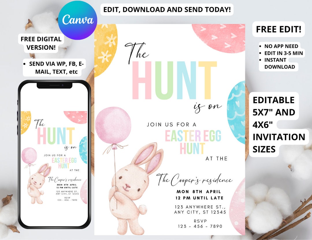 The Hunt is on Easter Egg Hunt Invite, Easter Party Invite, Egg Hunt ...