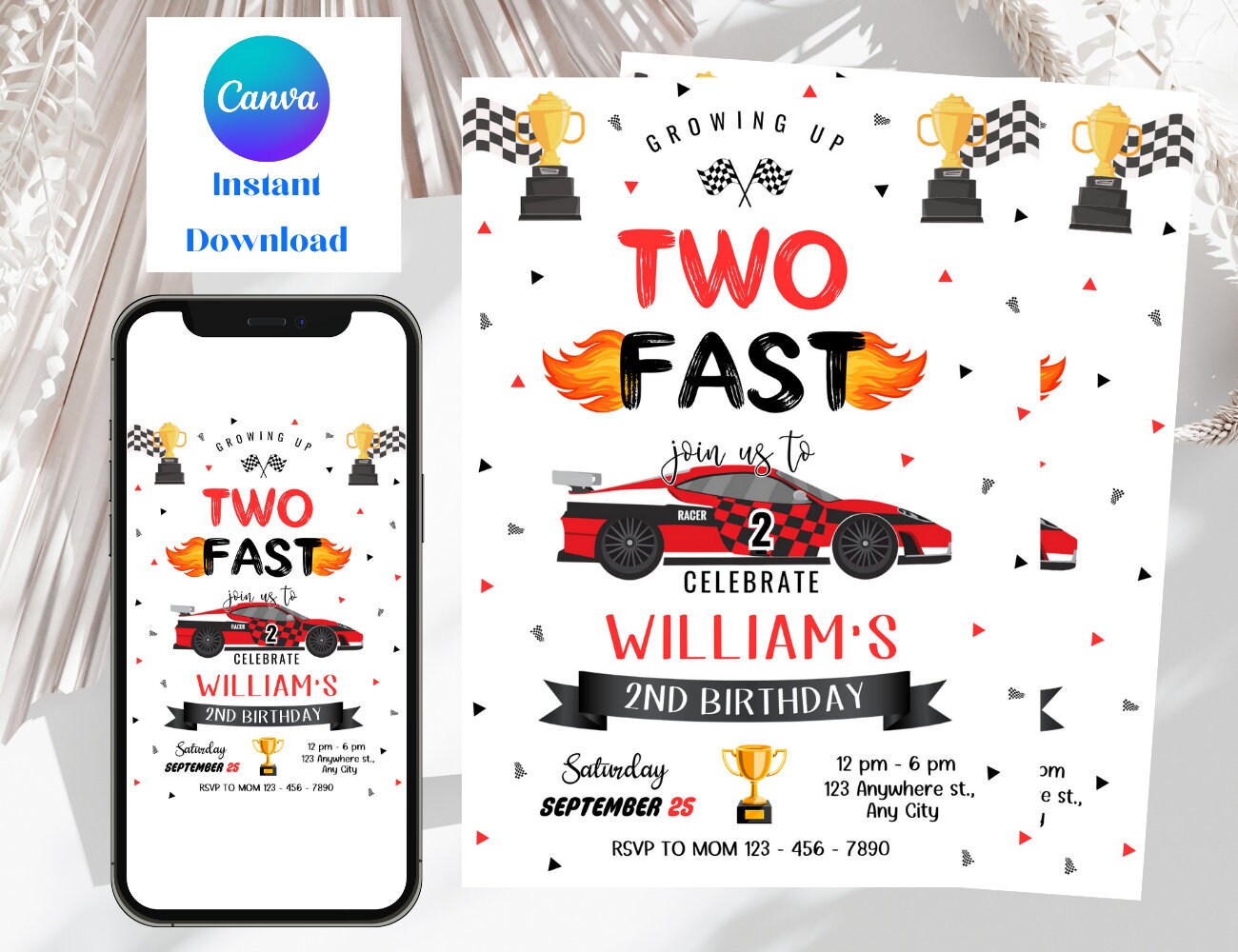 Two Fast Invitation, Racing Car Invites, Instant Download Racing Car ...