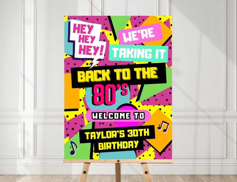 Editable 80s Party Welcome Sign, Back to the 80s, Throwback Party ...