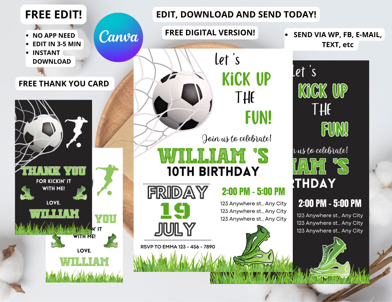 Editable Soccer Birthday Invitation Template, Soccer Birthday ...