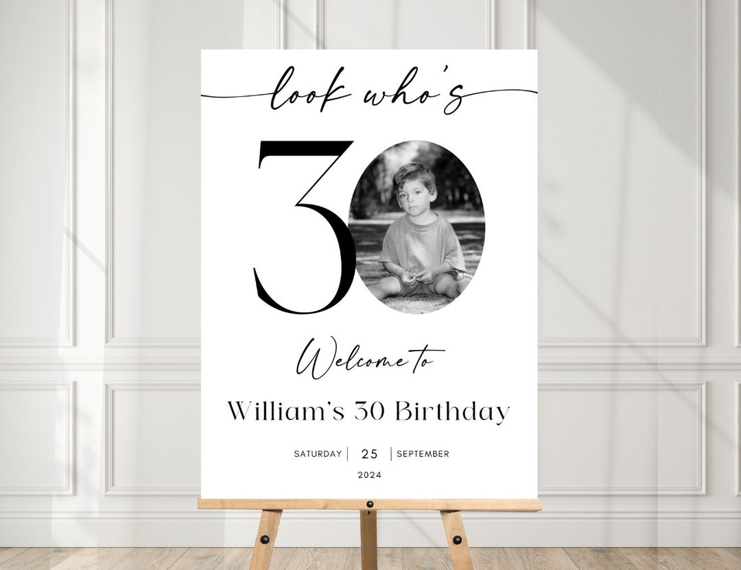 Male 30th Birthday Welcome Sign, Photo Birthday Welcome Template, Look ...