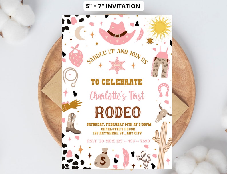 Editable My First Rodeo Invitation Cowgirl Birthday Invite Wild West ...