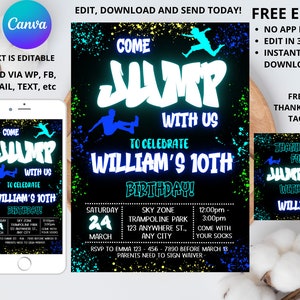 Trampoline Park Birthday Party Invitation, Trampoline Park Invite, Jump ...