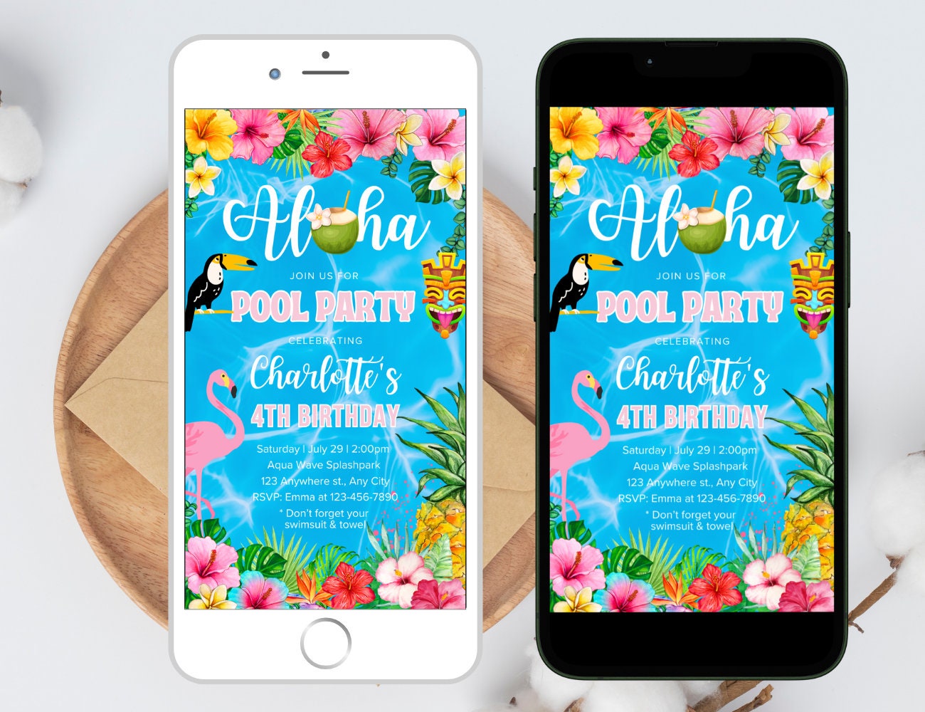 Editable Aloha Pool Party Invitation, Hawaiian Birthday Invite ...