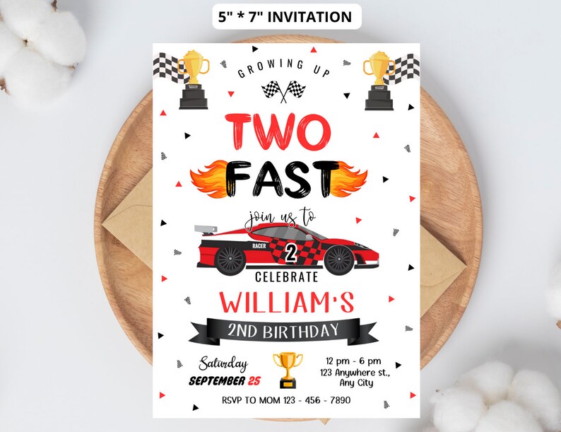 Two Fast Invitation, Racing Car Invites, Instant Download Racing Car ...