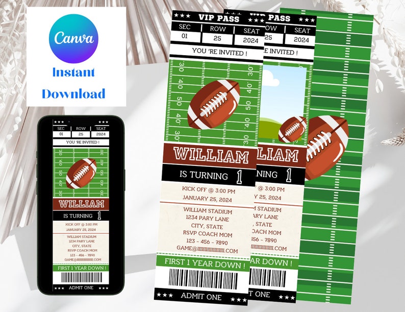 Football Ticket Invitation Template Football Birthday Invitation ...