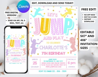 Editable Jump Invitation Jump Birthday Invite Trampoline Party Bounce ...
