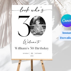 Male 30th Birthday Welcome Sign, Photo Birthday Welcome Template, Look ...