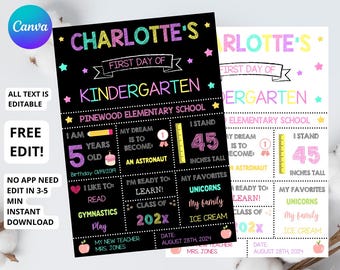 Chalkboard Back to School Sign Canva Template, Editable First Day of ...