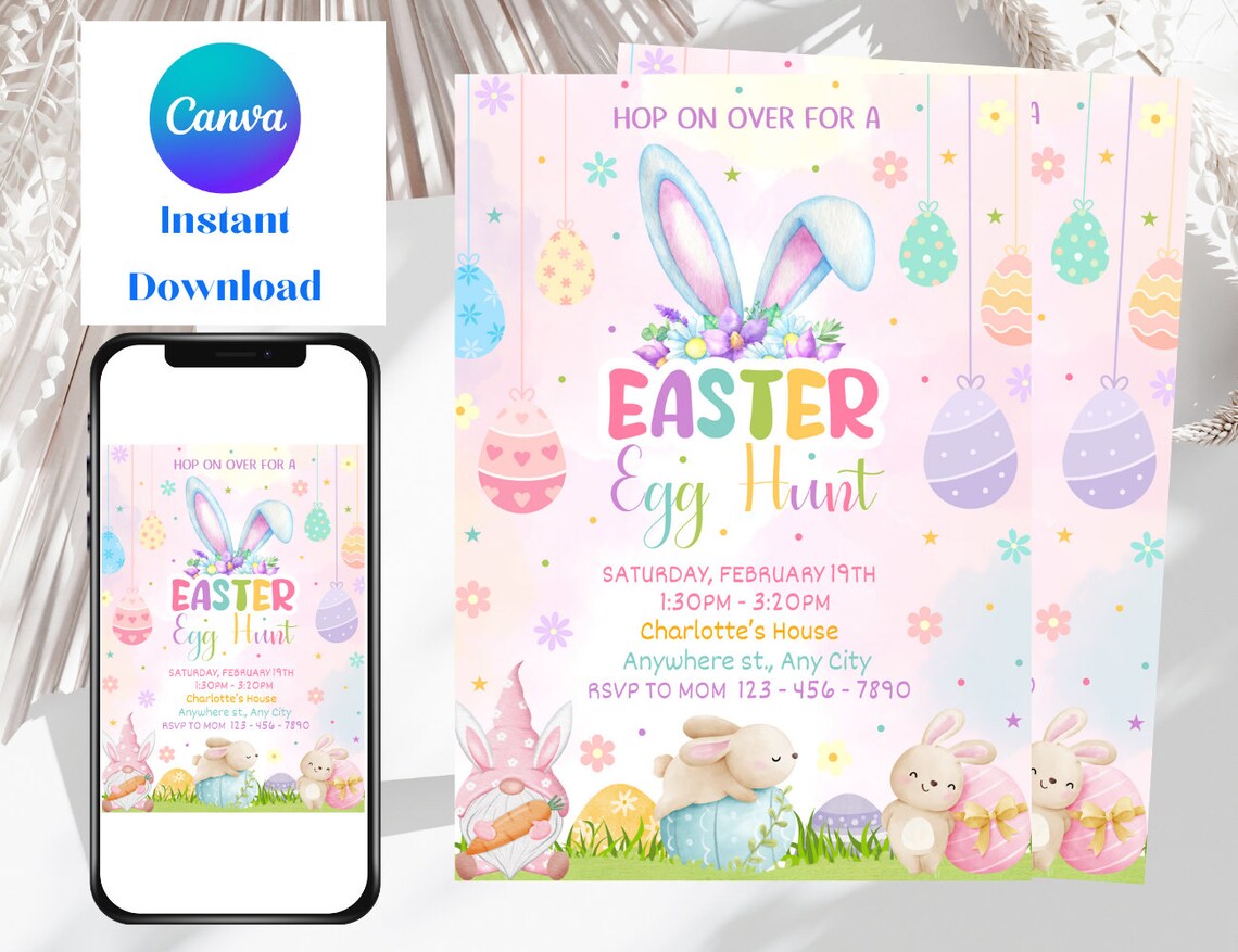 Easter Egg Hunt Invitation, Bunny Invitation, Easter Invitation, Easter ...