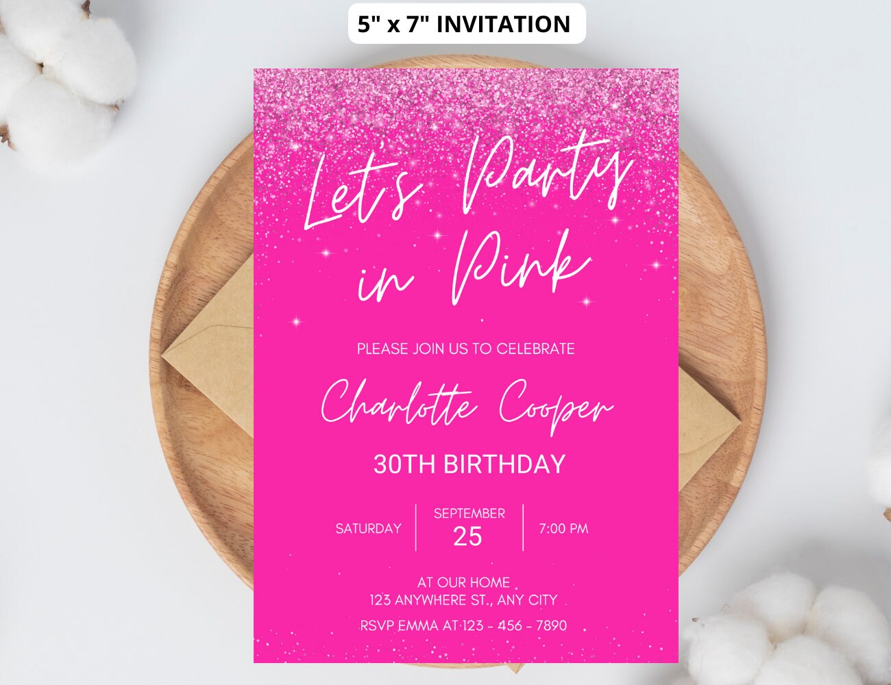 Editable Lets Party in Pink Birthday Invitation, Printable Birthday ...