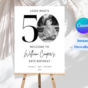 50th Welcome Sign, Look Who's 50 Welcome Sign, Modern 50th Welcome Sign ...