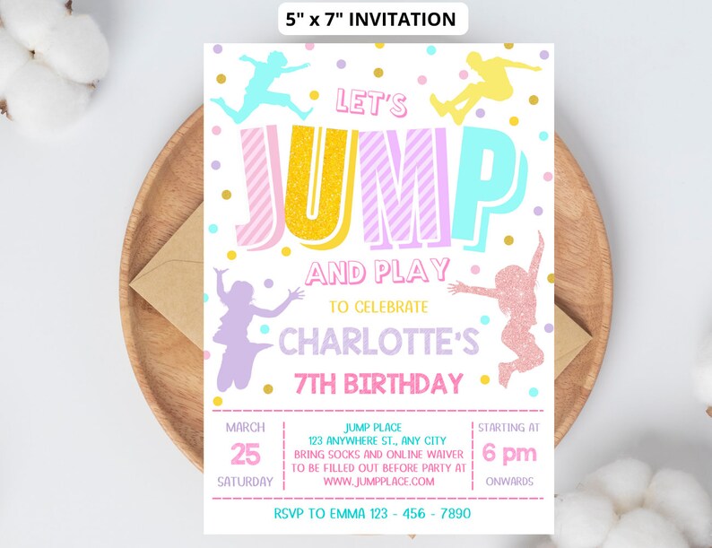 Jump Invitation Editable Jump Birthday Invite Trampoline Party Bounce ...