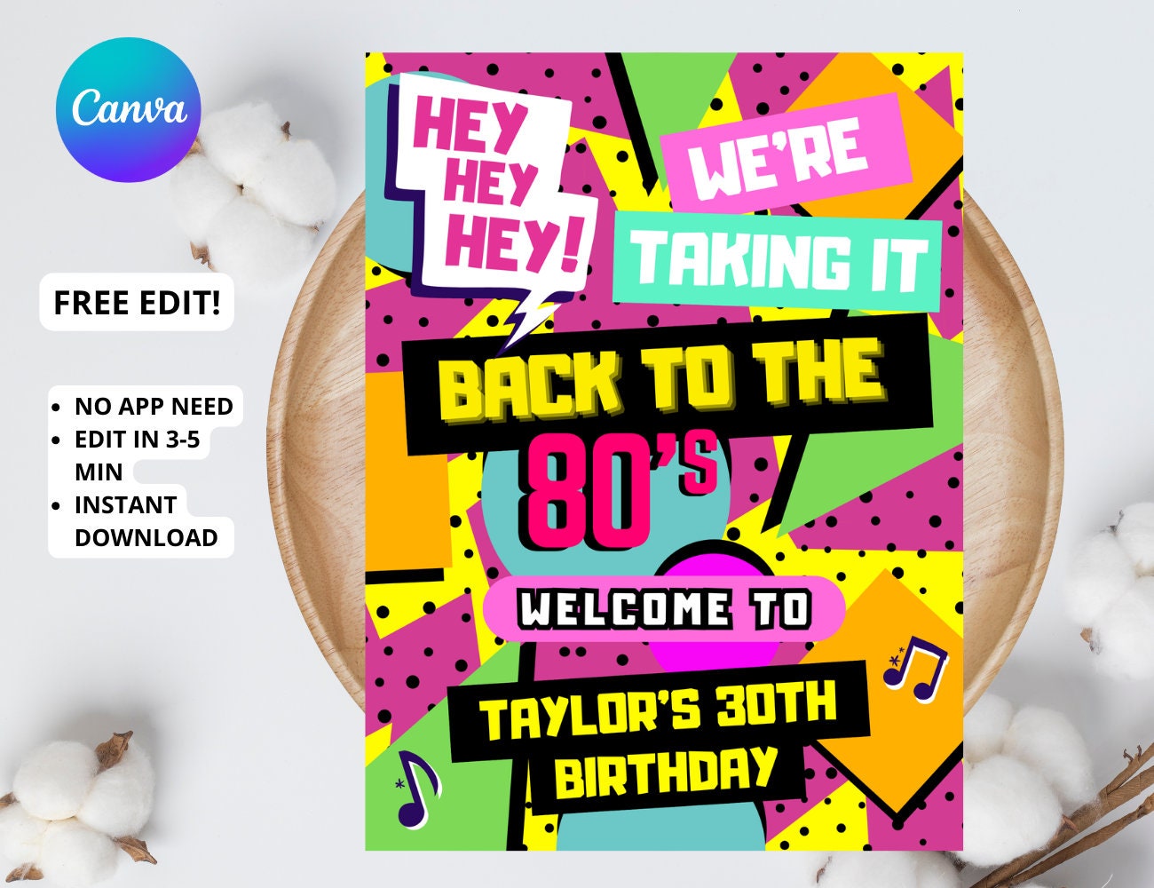 Editable 80s Party Welcome Sign, Back to the 80s, Throwback Party ...