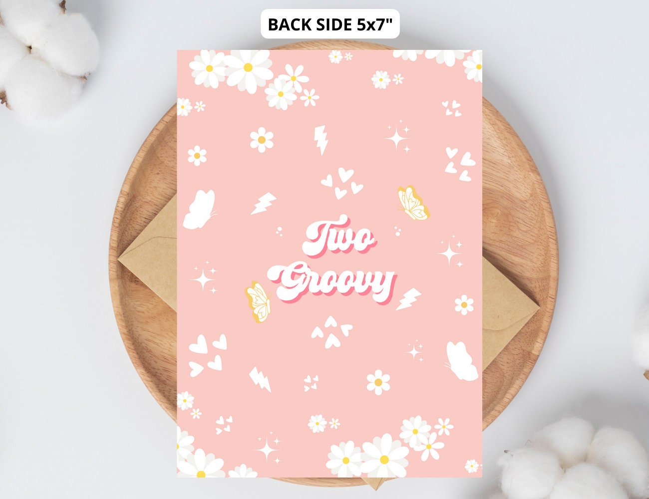 Editable TWO Groovy Girl Pink Peach Van Daisy Rainbow Groovy 2nd ...