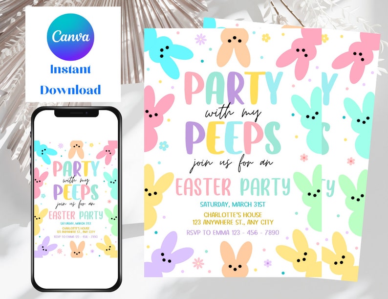 Easter Egg Hunt Invitation Editable,party With My Peeps, Easter Bunny ...