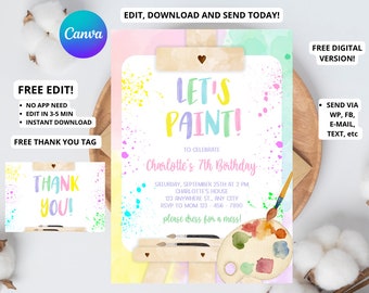 Art Birthday Invitation Party Paint Invites Colorful Painting Theme ...