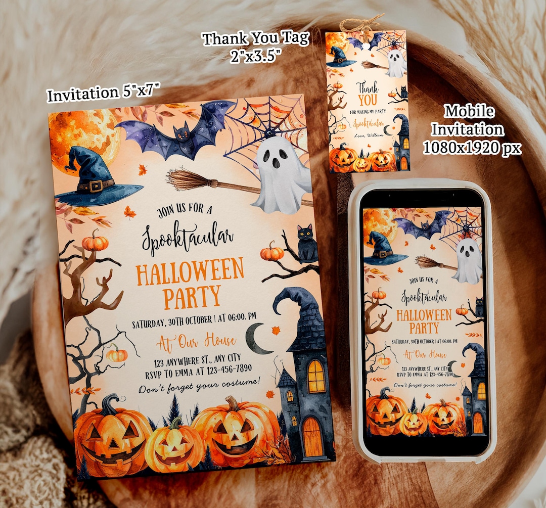 Editable Halloween Party Invitation |spooky Pumpkin Theme |free Thank ...