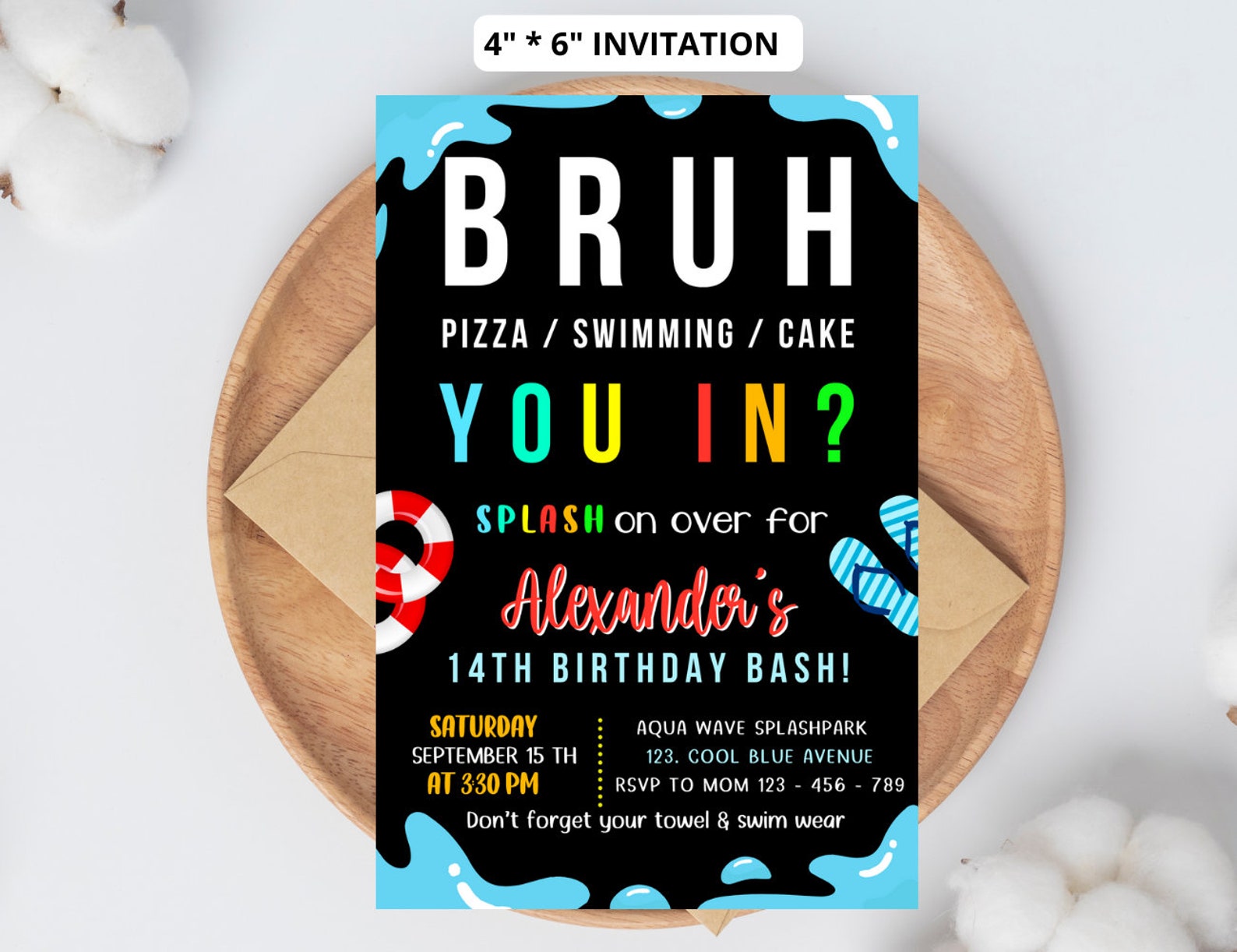 Bruh Birthday Invitation, Boy Pool Birthday Party Invitation, Bruh It's ...