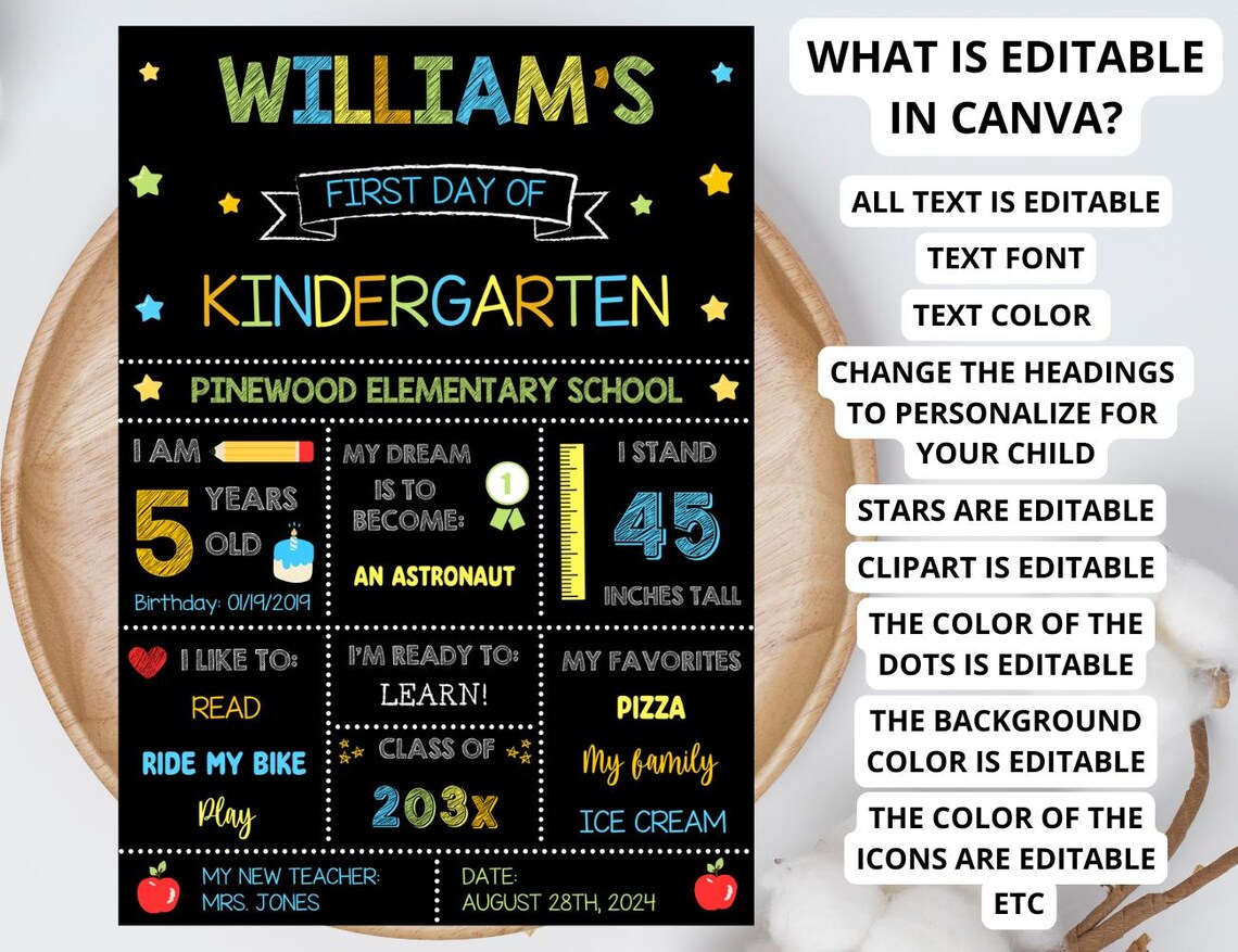 Chalkboard Back to School Sign,editable First Day of School Sign ...