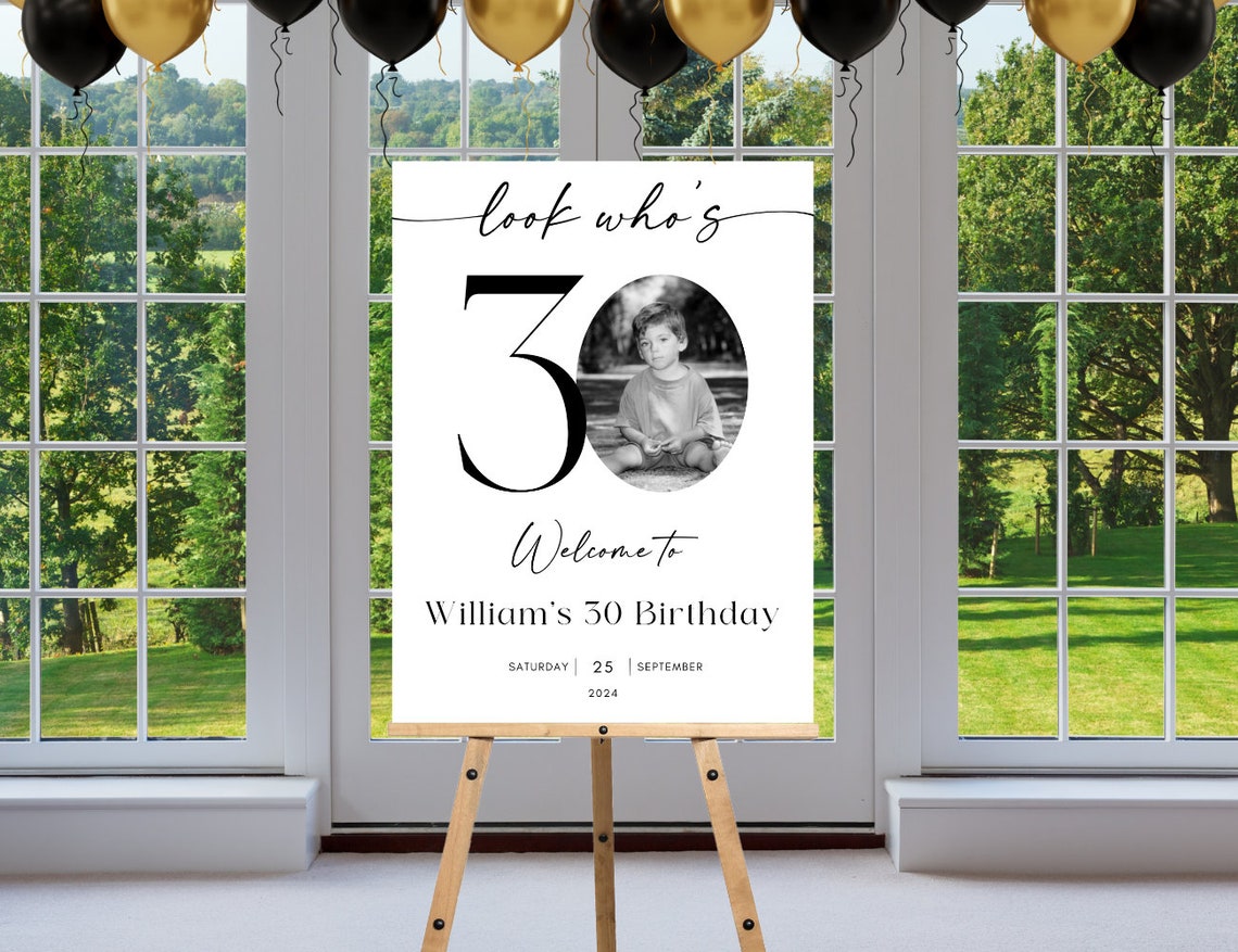 Male 30th Birthday Welcome Sign, Photo Birthday Welcome Template, Look ...