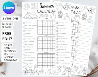 Editable Summer Calendar Poster Printables Summer Fun Bucket List ...