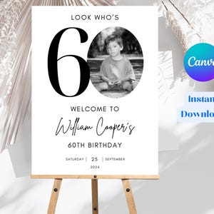 60th Welcome Sign, Look Who's 60 Welcome Sign, Modern 60th Welcome Sign ...