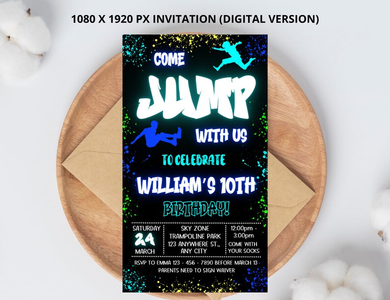 Trampoline Park Birthday Party Invitation, Trampoline Park Invite, Jump ...