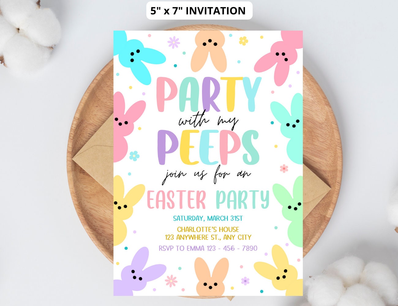 Easter Egg Hunt Invitation Editable,party With My Peeps, Easter Bunny ...