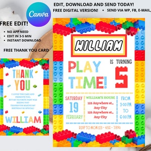 Building Blocks Birthday Invitation | Building Bricks Kids Birthday ...