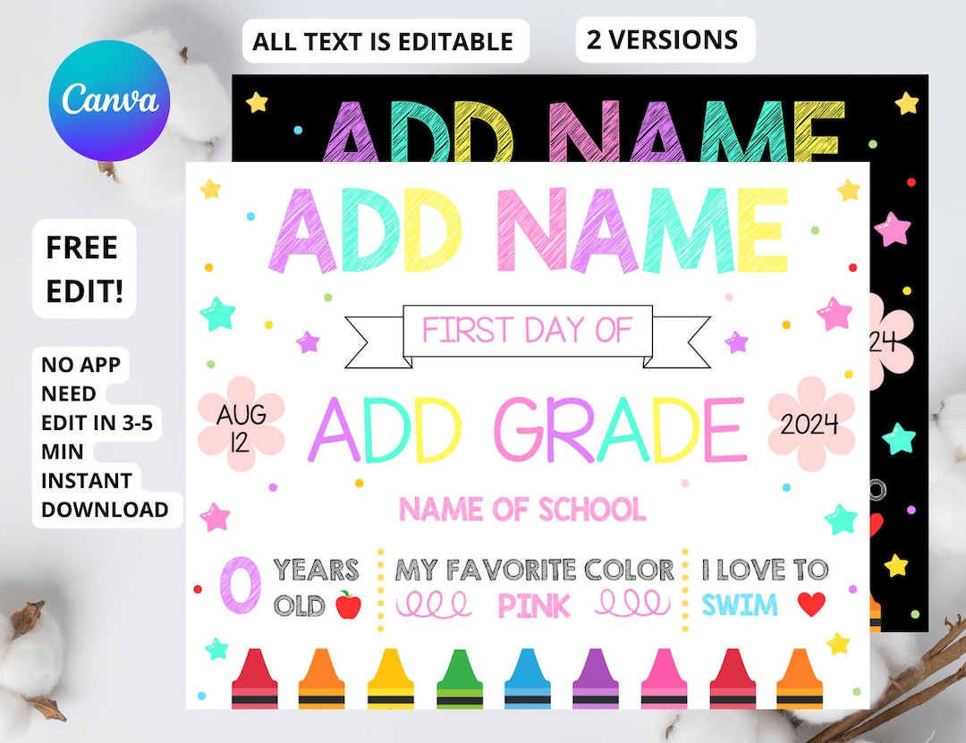 Editable Back to School Sign First Day of School Sign Printable ...