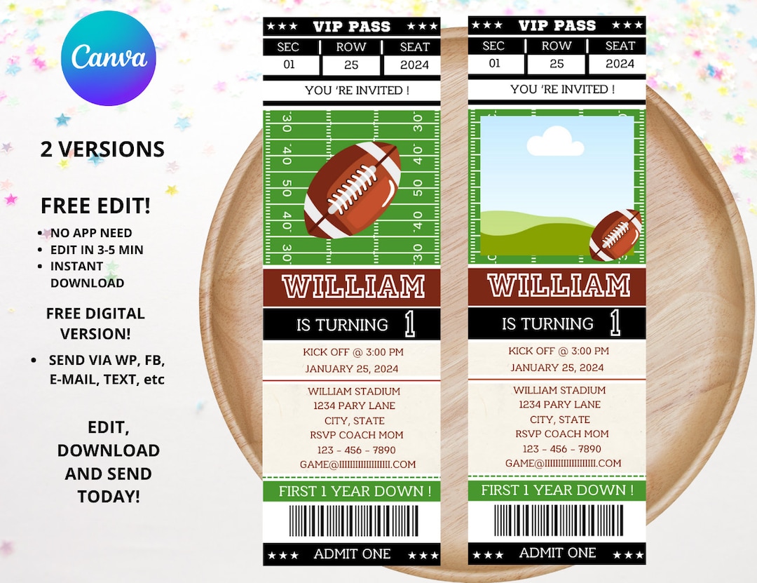 Football Ticket Invitation Template Football Birthday Invitation ...