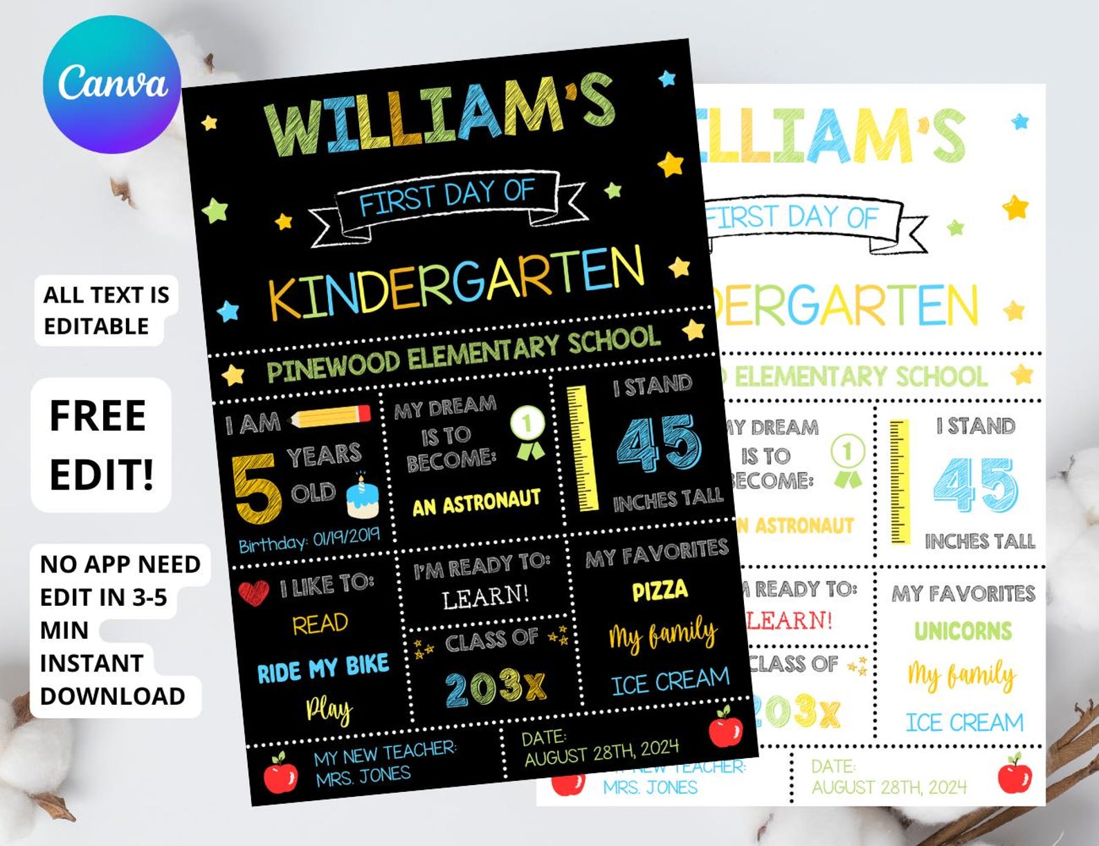 Chalkboard Back to School Sign,editable First Day of School Sign ...