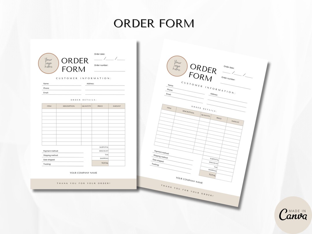 Order Form Template Minimalistic Business Order Form Custom Order Form ...