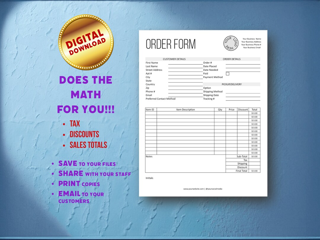 Professional Custom Digital Order Form Custom-made Printable - Etsy