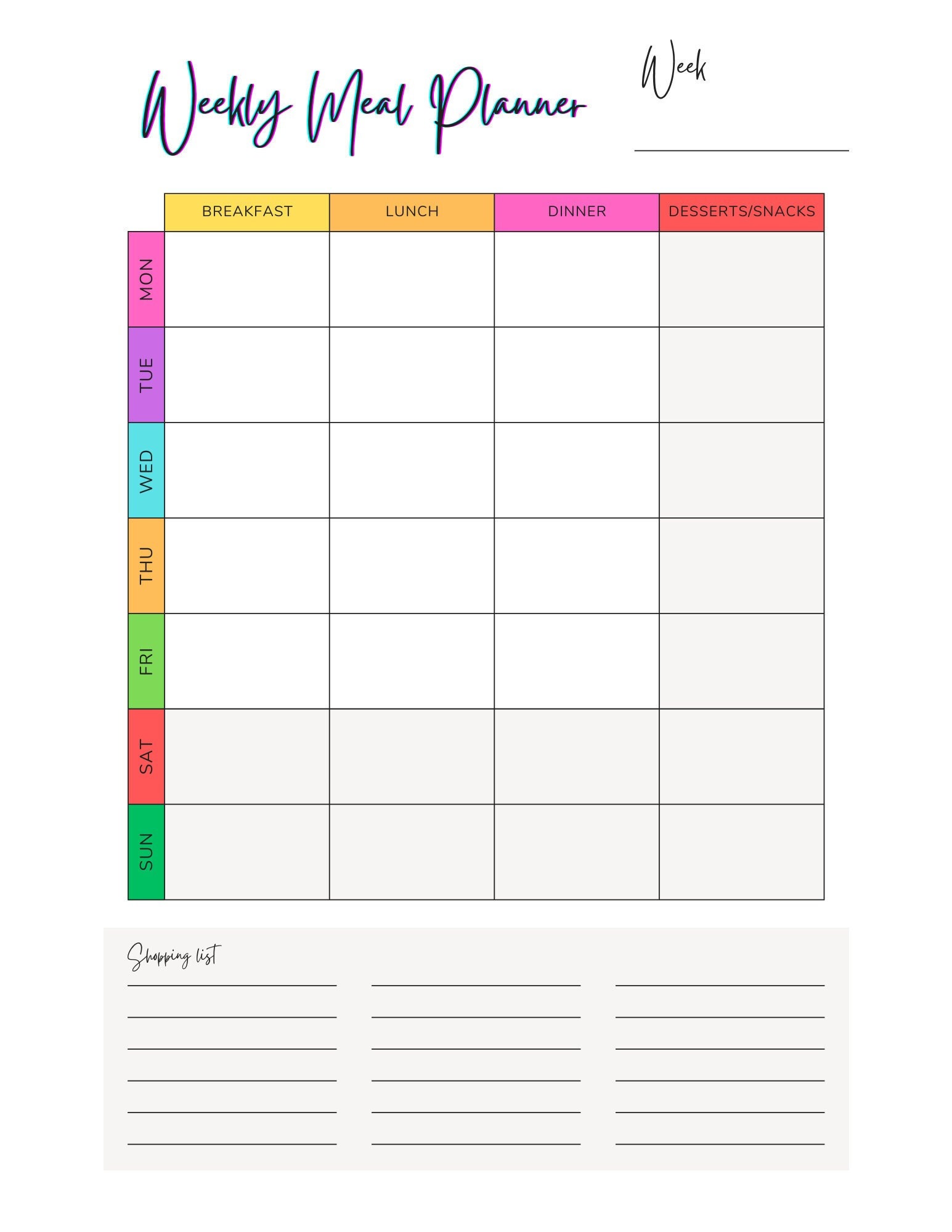 Digital Weekly Meal Planner and Grocery List Planner - Etsy