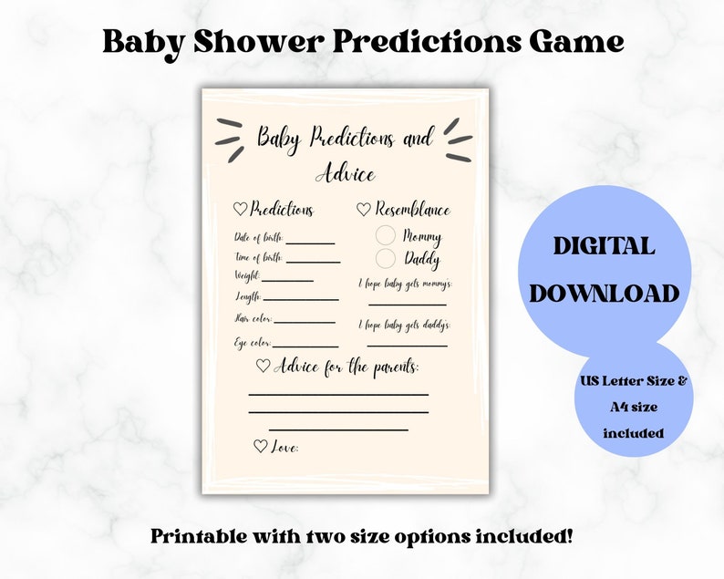 Fun Baby Shower Game for Baby Predictions, Gender Neutral Baby Shower ...