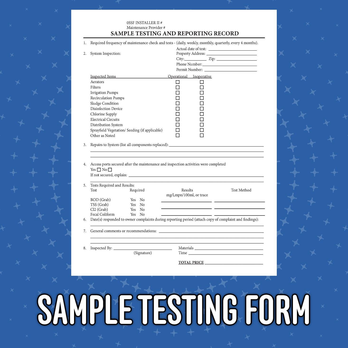 Texas Septic Maintenance Record Form | Fillable | Digital PDF | 0SSF ...