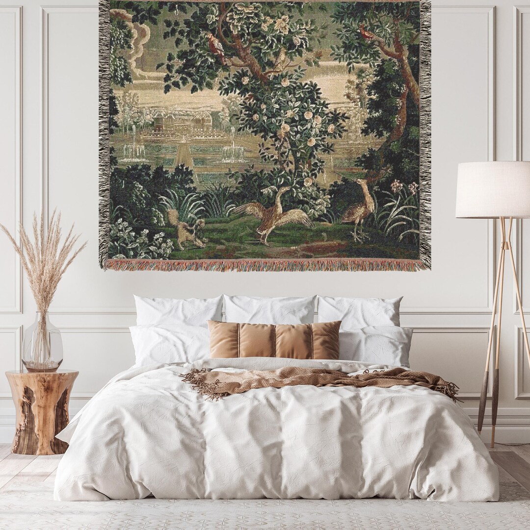 French Verdue Tapestry Blanket: Chateau Garden Woven Wall Hanging - Etsy