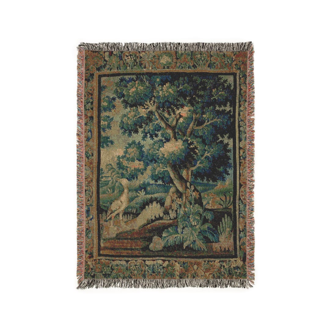 Aubusson Tapestry Blanket, French Verdure Goose Design, Antique Style ...
