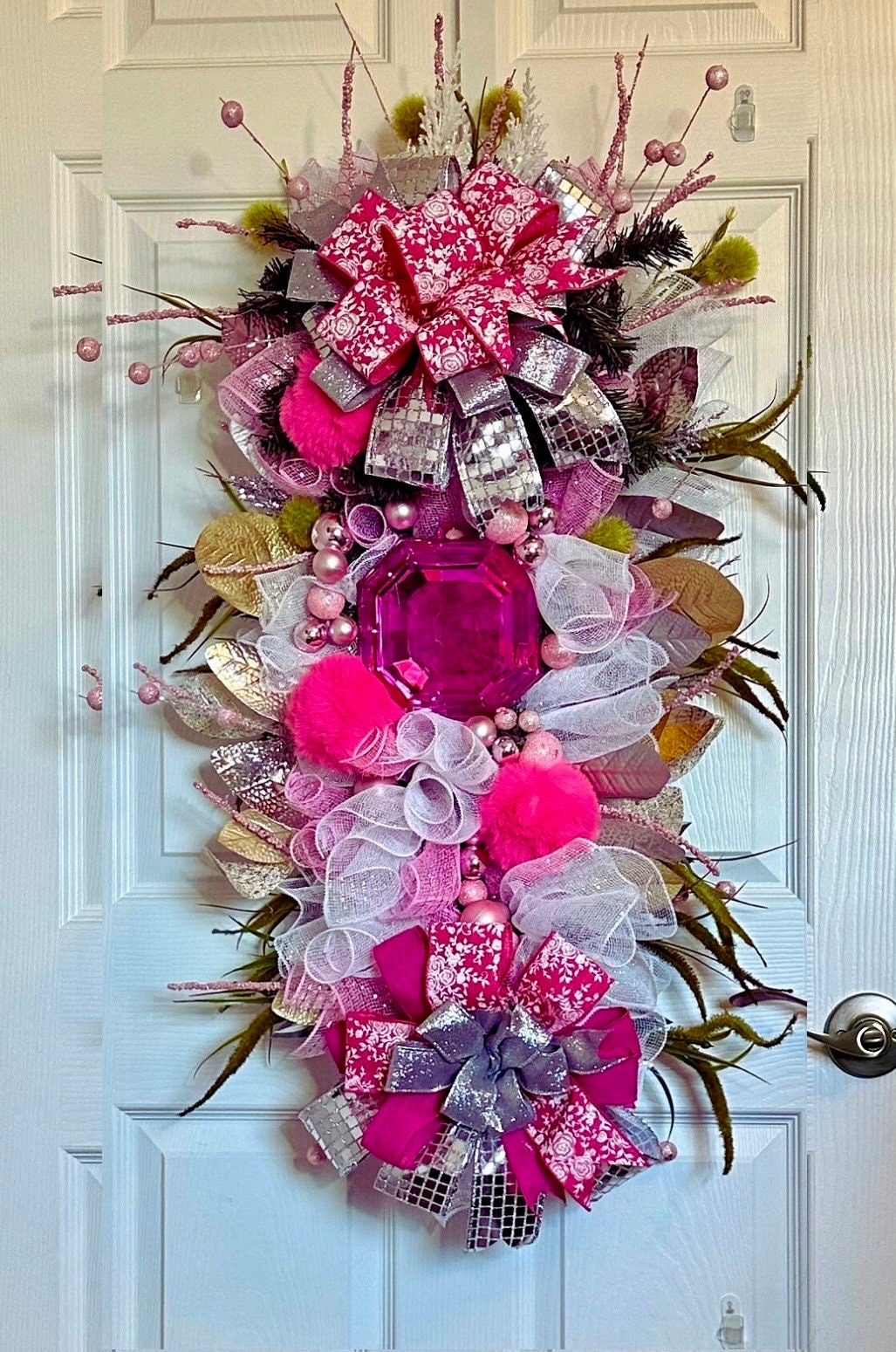 Luxury Hot Pink Gem XXL Swag With Flowers and Bows That Sparkle and ...