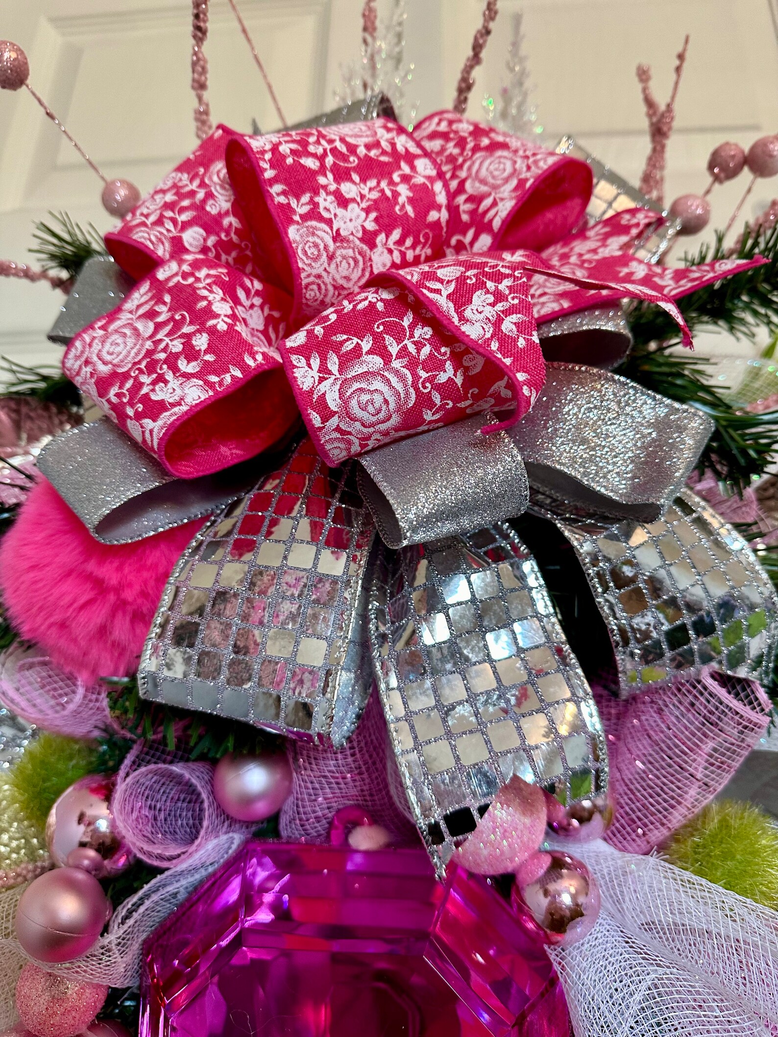 Luxury Hot Pink Gem XXL Swag With Flowers and Bows That Sparkle and ...