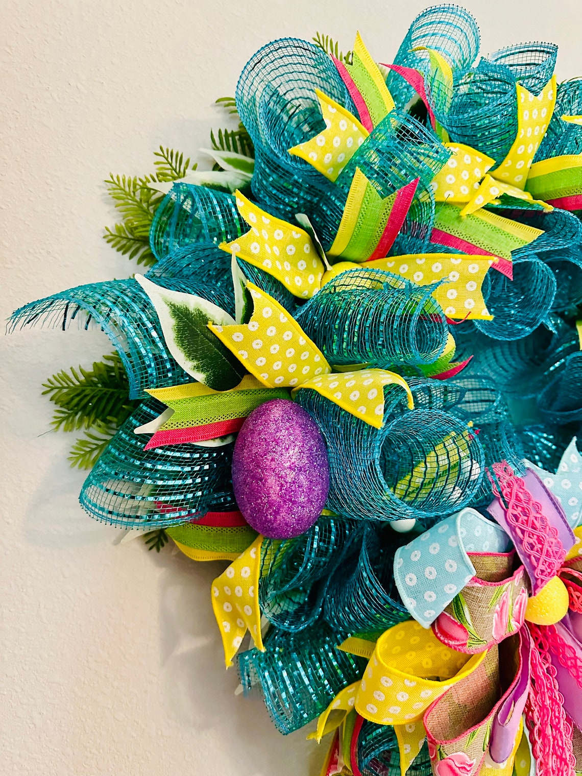 Round Easter Wreath With a Hand Painted Butterfly & Greenery With ...