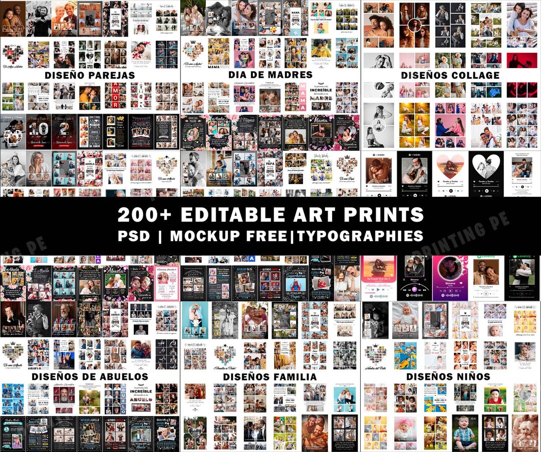 Printable and Editable Collage, Editable Bundle, Editable Art Prints ...