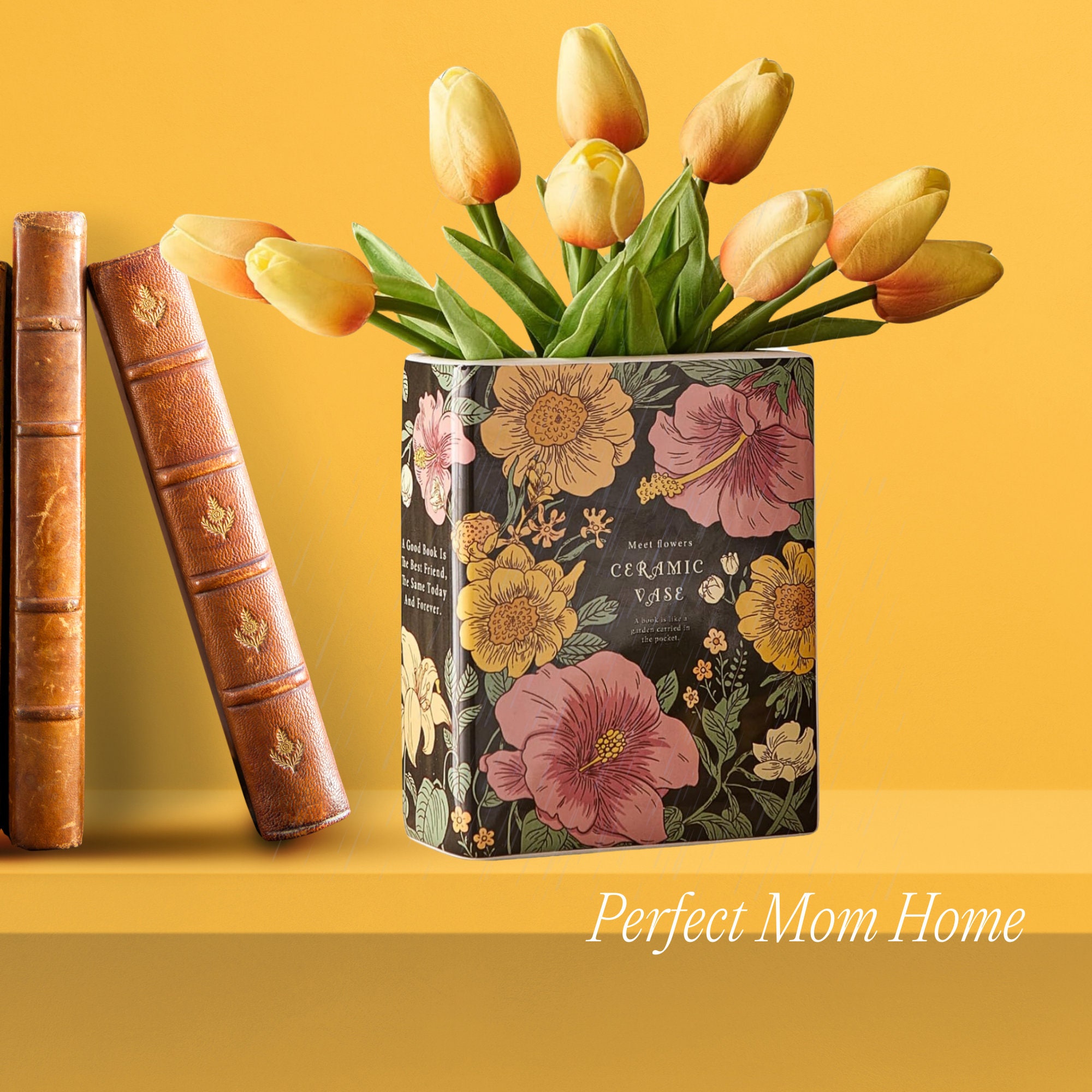 Decorative Vase Ceramic Book-shaped Vase Flower Book Lover Gift Ceramic ...
